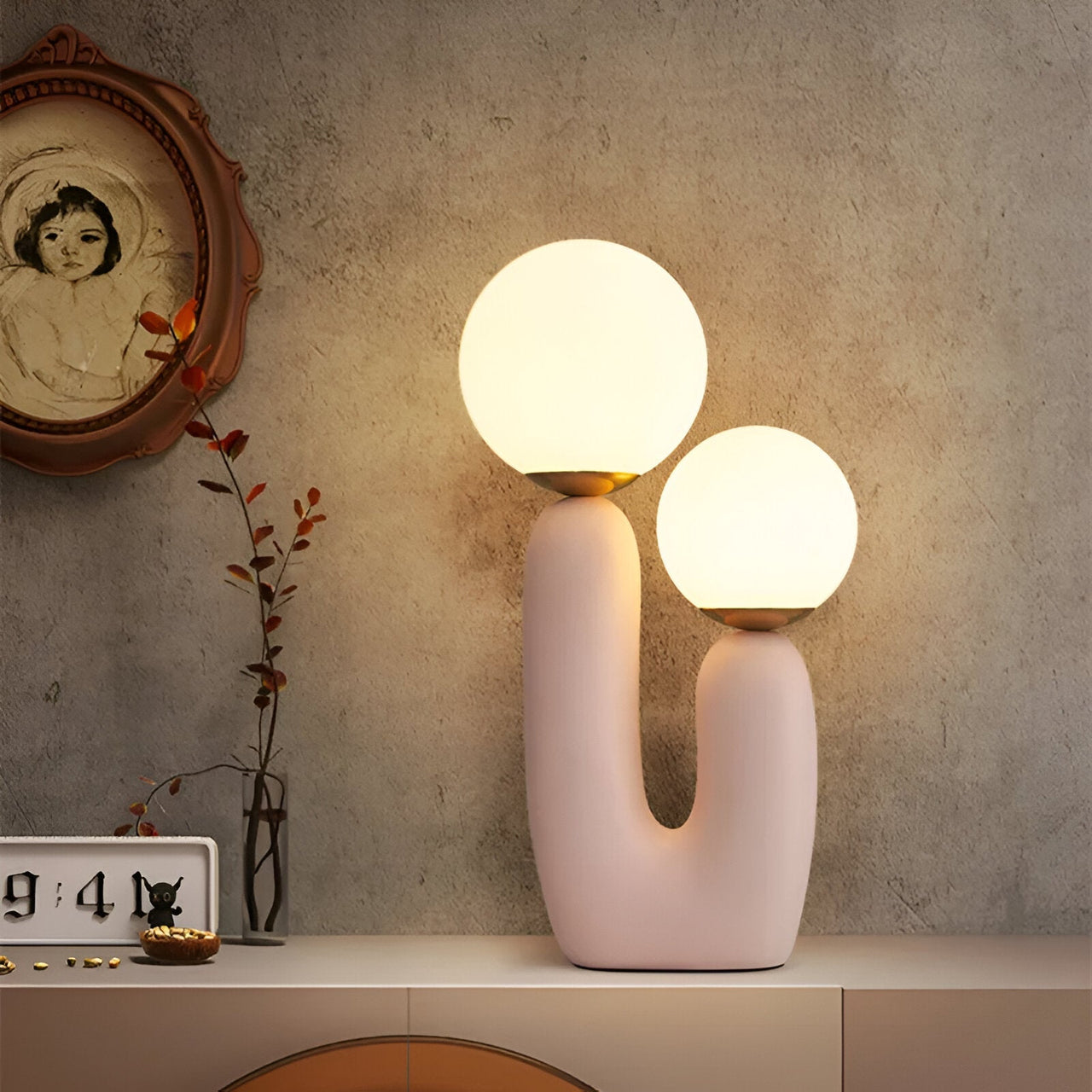 Harz U Table Lamp – Nordic Dual Glass Globe Design with Creative Cactu ...